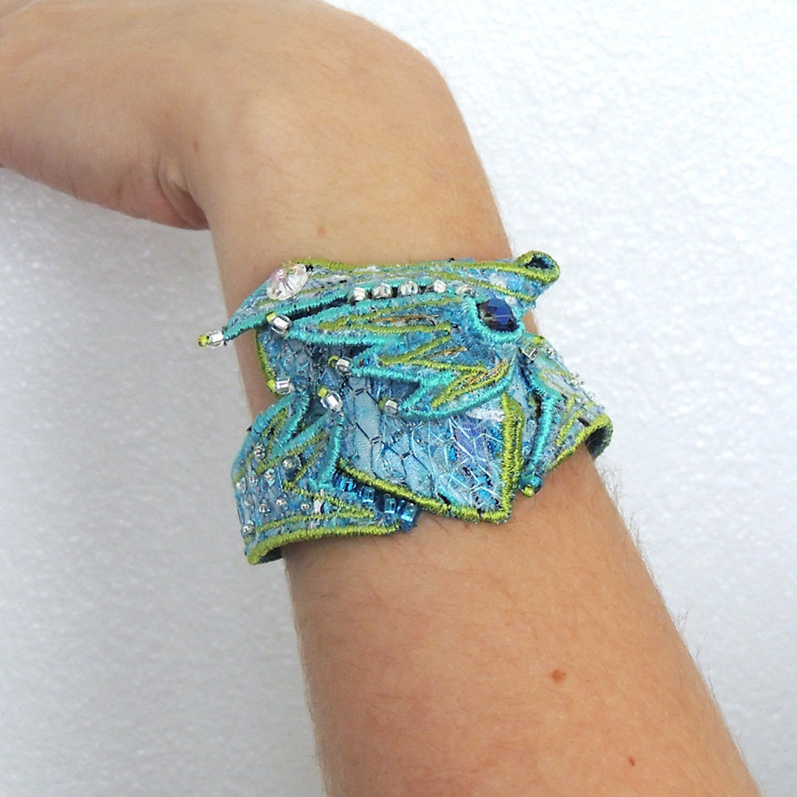 Embroidered Textile Bracelet. Statement Cuff Bracelet in - Etsy