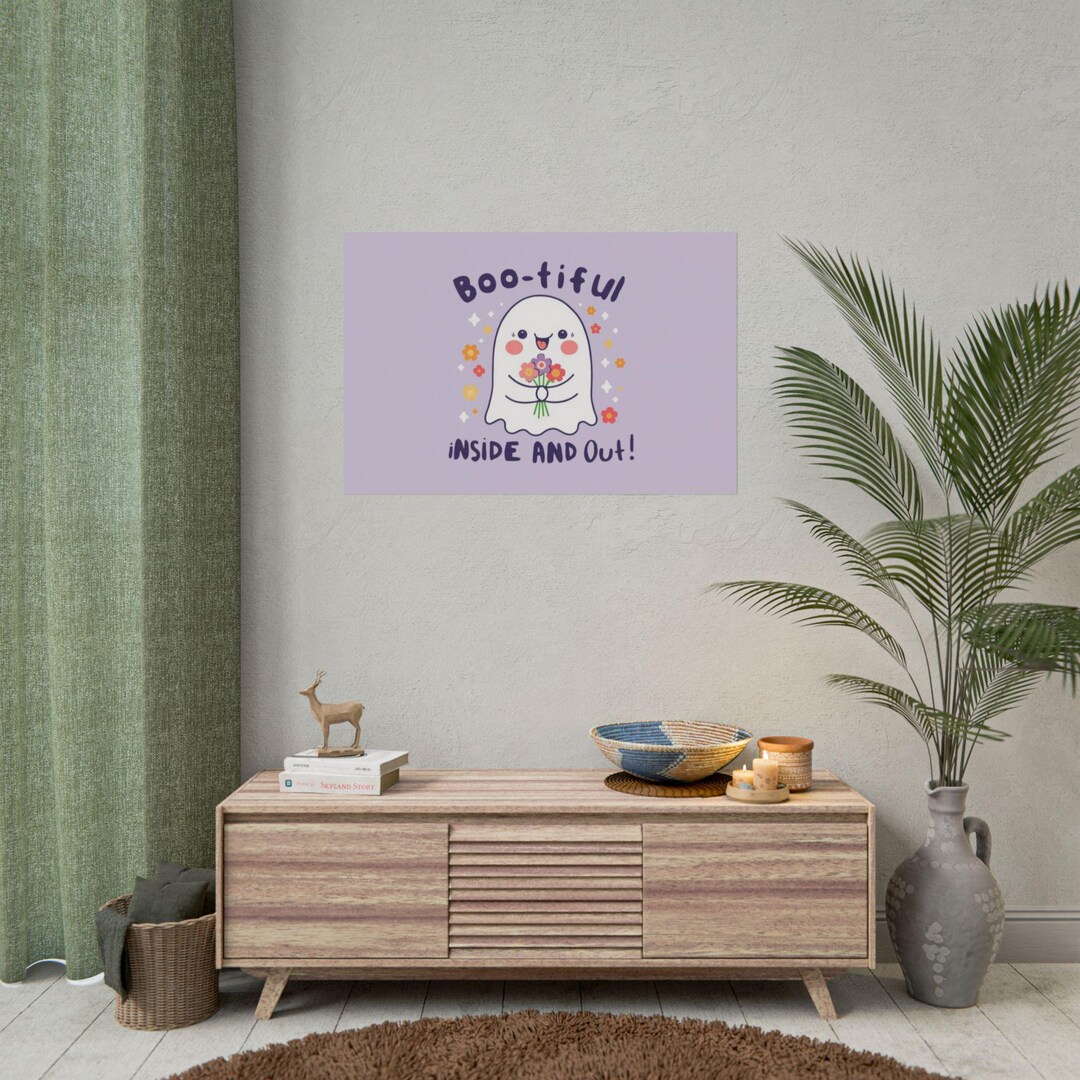 Rolled Posters, Cute Ghost With Bouquet of Flowers, Boo-tiful Inside ...