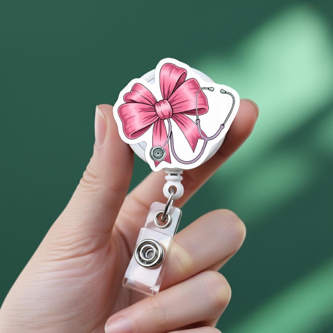 Pink Bow Nurse Badge Reel, Cute Stethoscope ID Badge Holder ...