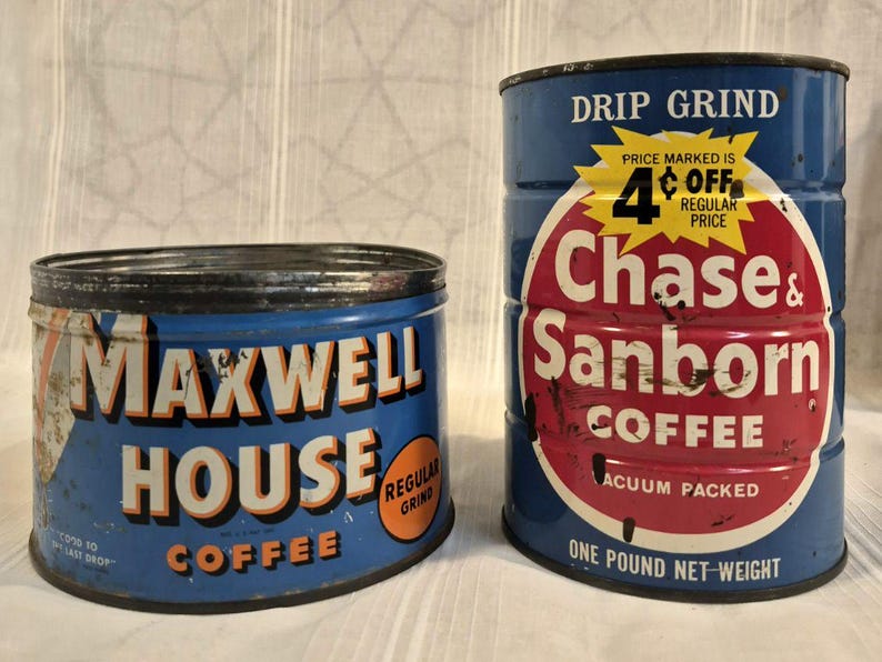 Vintage Coffee Cans Chase & Sanborn, Maxwell House Distressed - Etsy