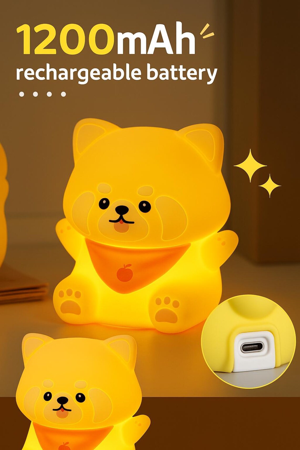 Cute Red Panda/ Fox Silicone Night Light – USB Rechargeable LED Bedside ...