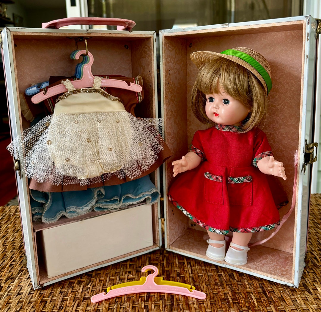 Block Doll Co Walker Little Girl Doll Hard Body W/ Metal Wardrobe Case ...