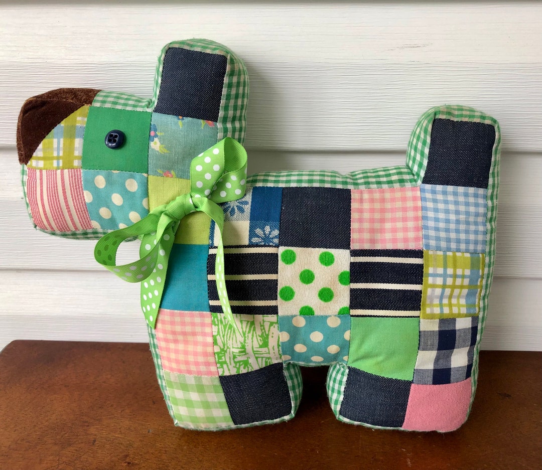 Vintage Patchwork Quilted Scottie Dog Stuffed Animal, Hand Quilted ...