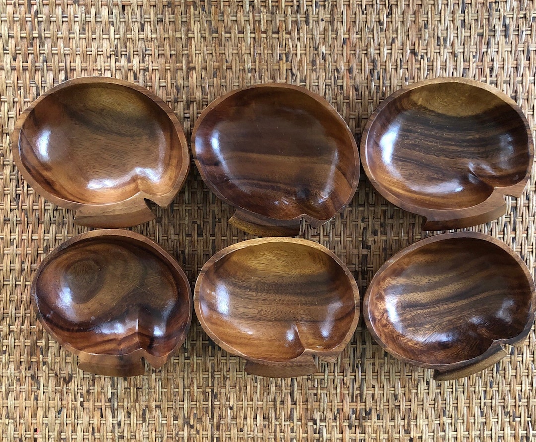 Tiki Style Monkey Pod Wooden Salad Bowls, Set of 6 Vintage Mid Century ...