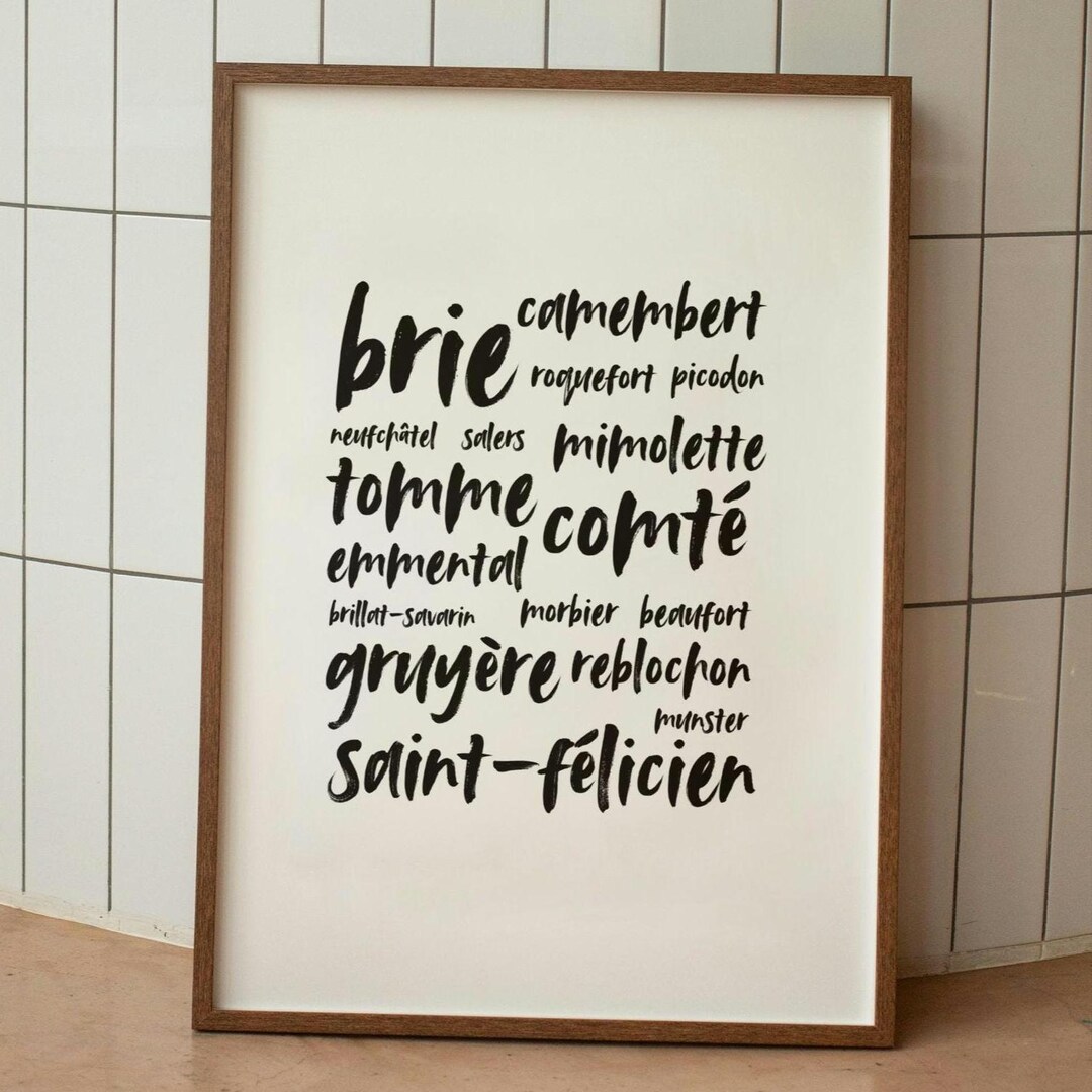 Modern Kitchen Print - French Cheeses Poster - Black and White Digital ...