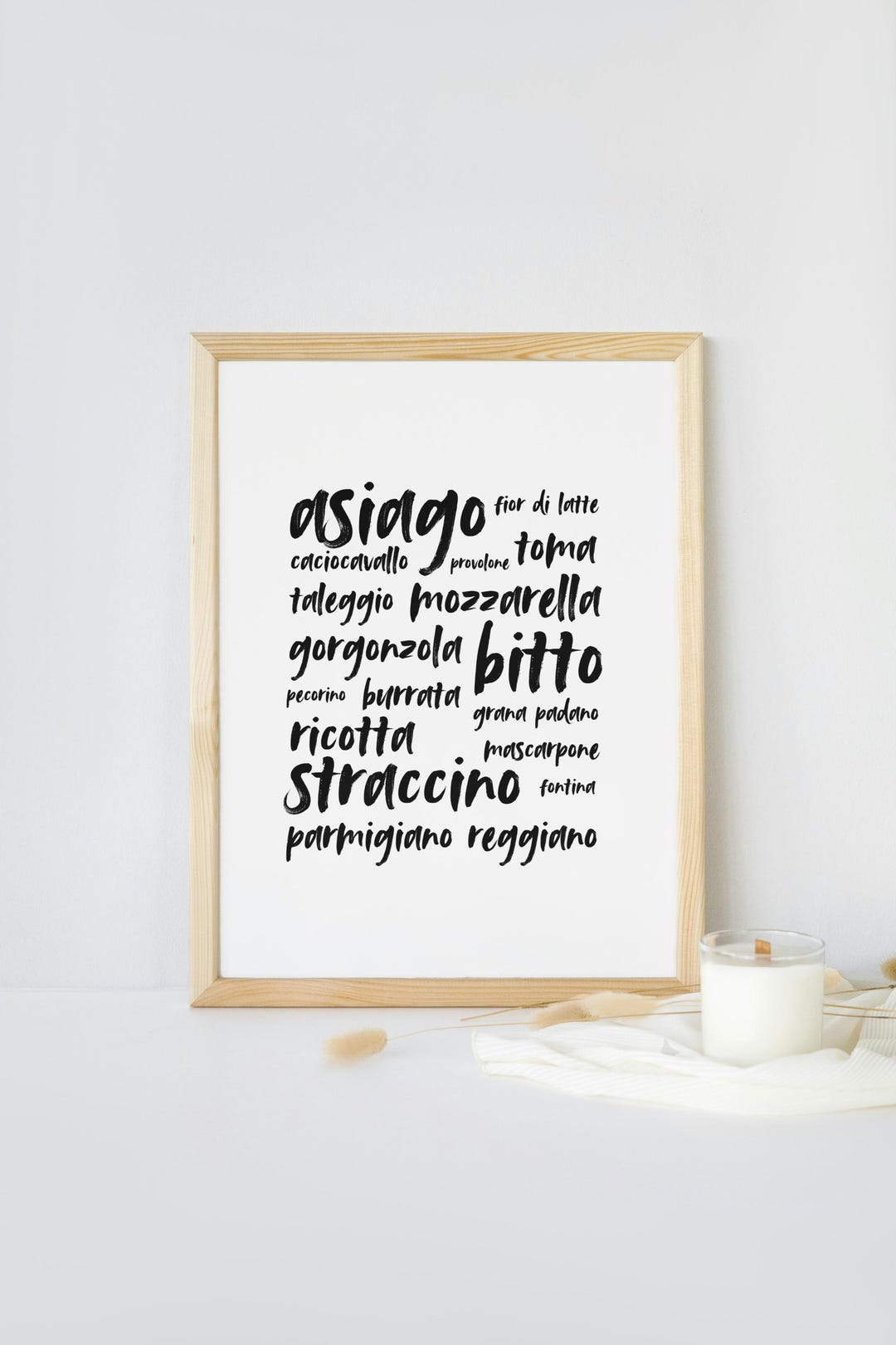 Modern Kitchen Prints - Italian Cheeses Poster - Minimalist Black and ...