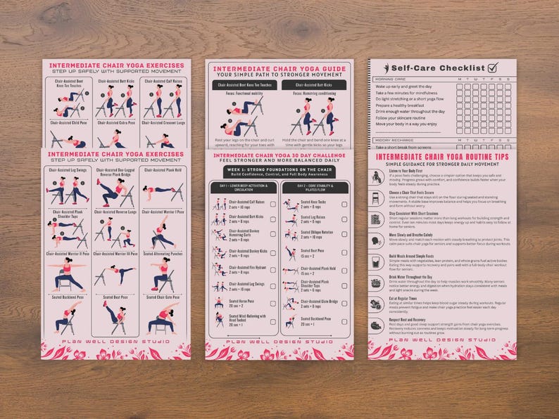 Intermediate Chair Yoga for Seniors Poster, Full Body Pilates Chair ...