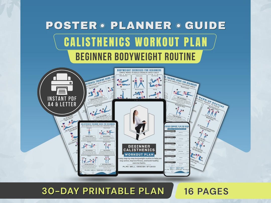 Calisthenics Workout Poster for Beginners, 30 Day Bodyweight Exercise ...