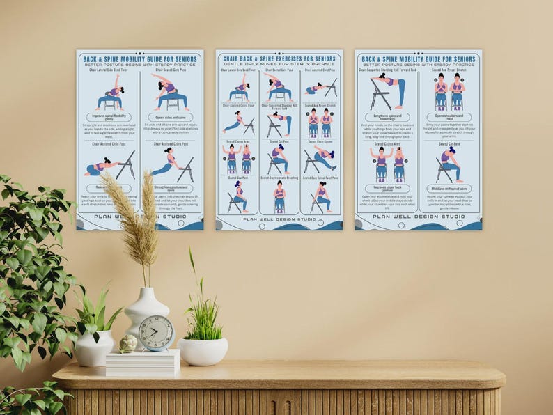 Seated Back & Spine Exercises for Seniors, Chair Stretches Chart ...
