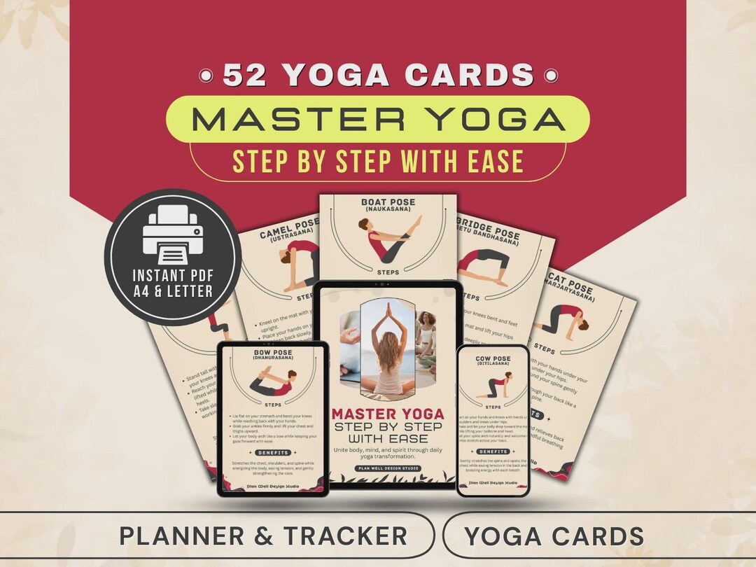 52 Printable Yoga Pose Cards for Beginners, Yoga Asana Flashcards 30 ...