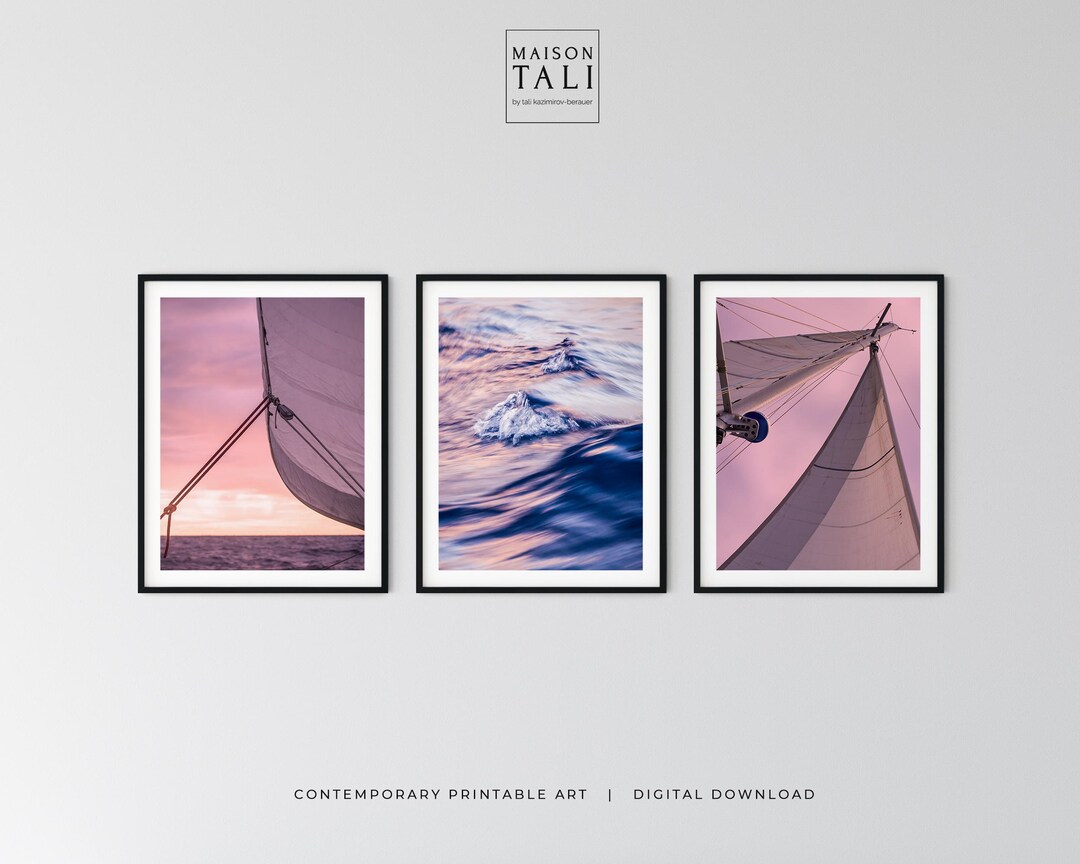 Sailing Triptych • Blush Ocean Art • Sailboat Wall Decor • Nautical ...