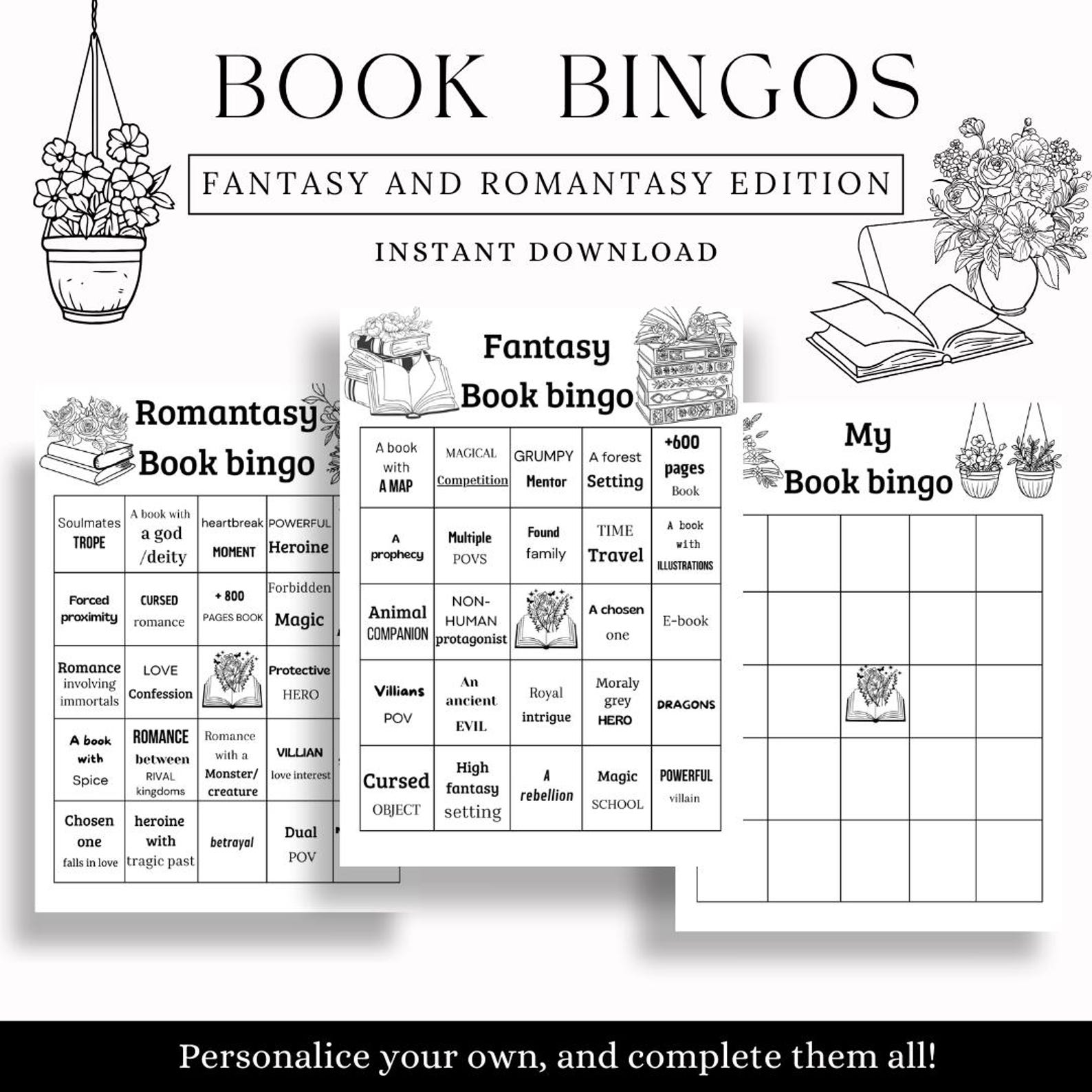 Fantasy Romantasy Book Bingo Printable | Reading Challenge (digital ...