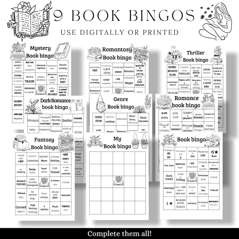 Book Bingo Cards Bundle • Reading Challenge for All Genres (digital ...