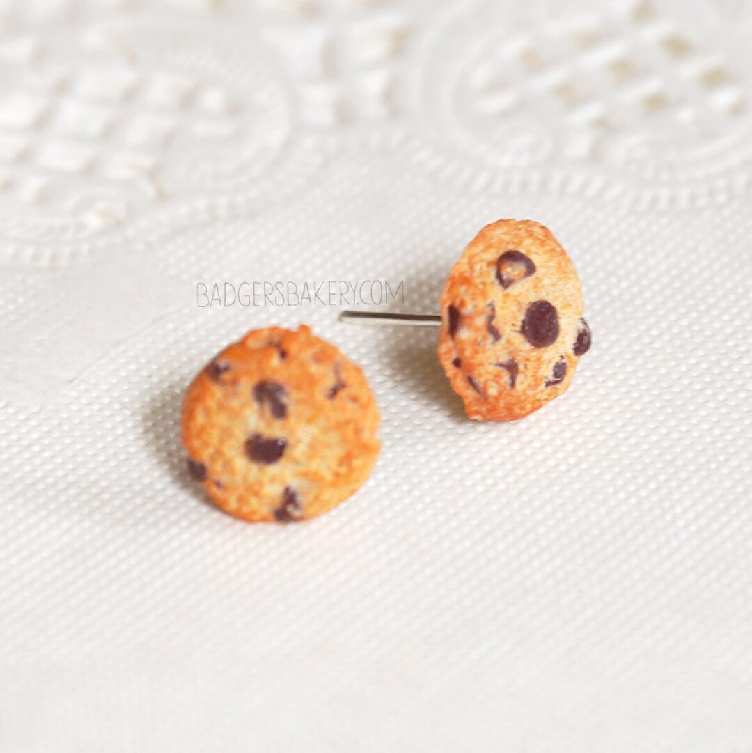 Chocolate Chip COOKIE STUDS, Tiny Cookie Earrings, Food Miniature ...