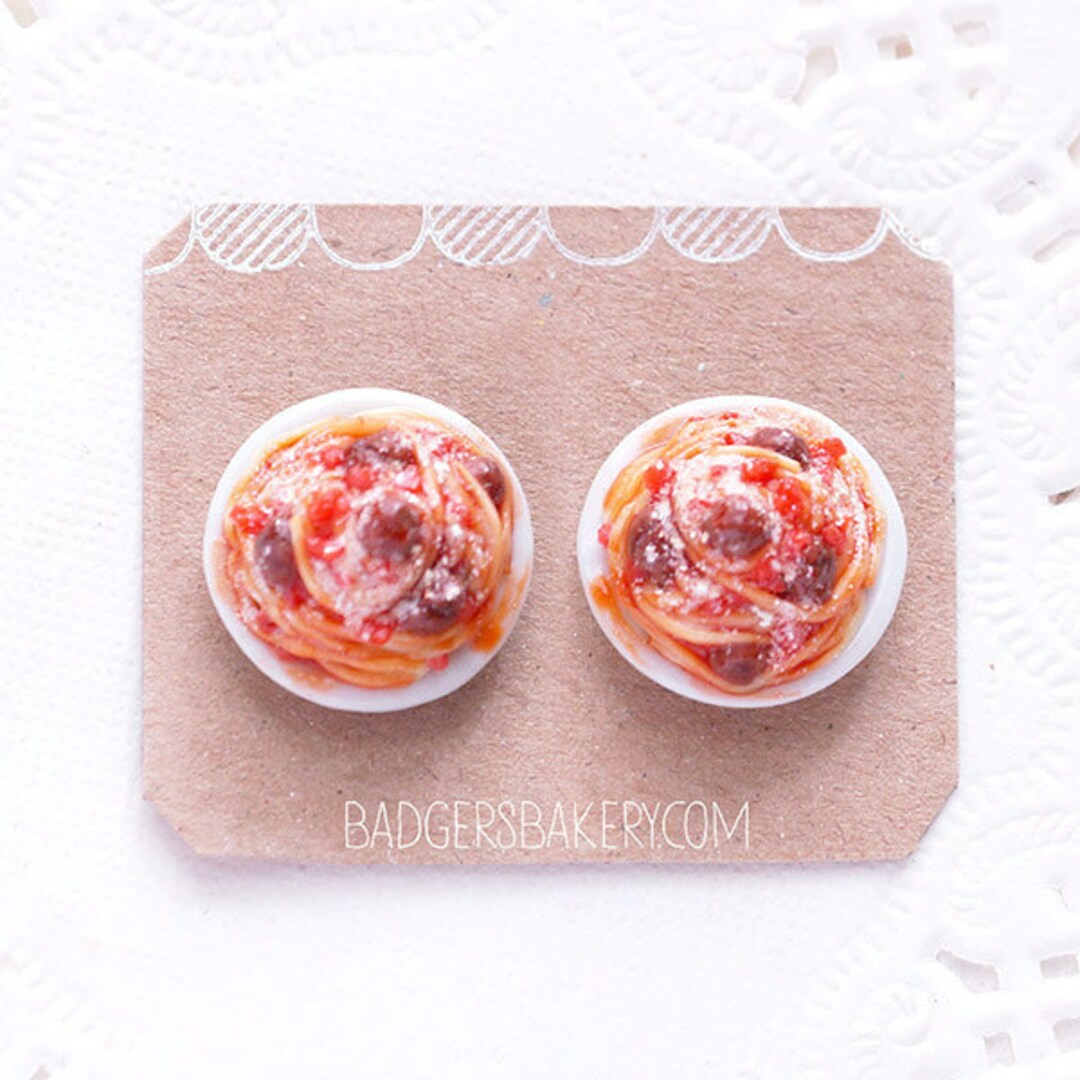Miniature SPAGHETTI Stud Earrings, Food Jewelry, Polymer Clay Meatballs ...