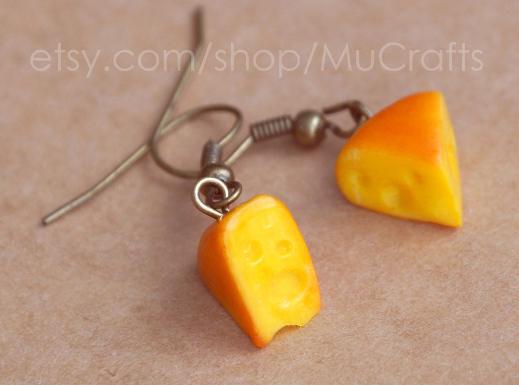 Tiny CHEESE EARRINGS Dangle or Post Cheese Studs Food - Etsy