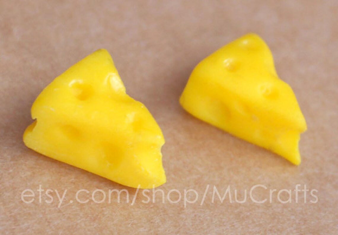 Tiny CHEESE EARRINGS Dangle or Post Cheese Studs Food - Etsy