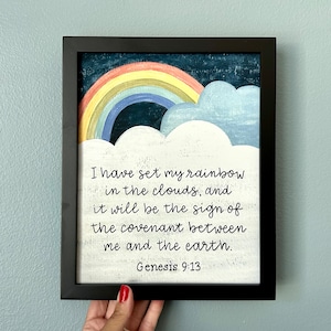 Rainbow Bible Verse Print, Genesis Scripture Wall Art, Hand Lettered ...