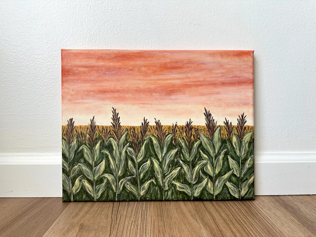 Corn Field Painting, Midwest Landscape Art, Sunset Canvas Artwork - Etsy