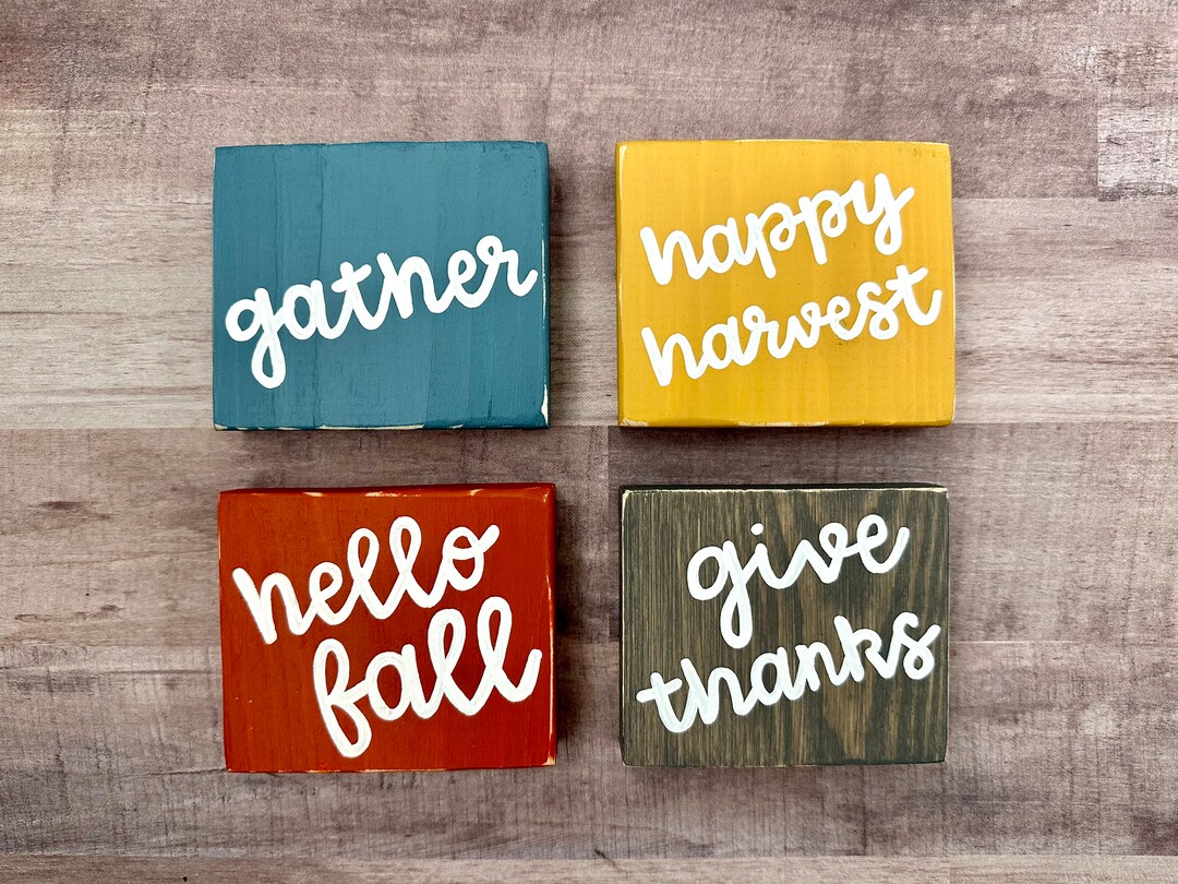 Mini Fall Signs, Gather Wood Sign, Custom Wooden Blocks, Autumn ...