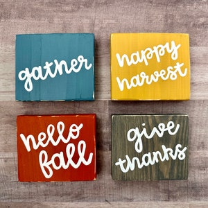 Mini Fall Signs, Gather Wood Sign, Custom Wooden Blocks, Autumn ...