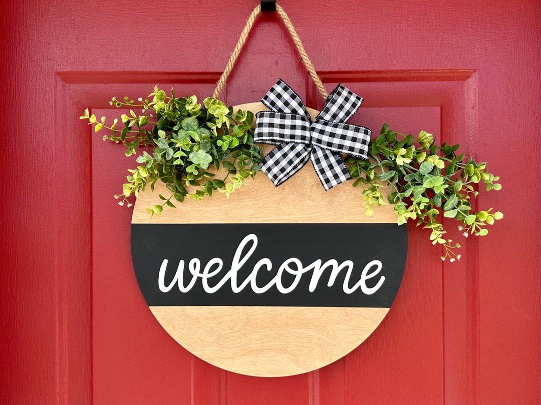 Welcome Door Sign, Custom Wood Door Hanger, Farmhouse Front Porch Decor ...