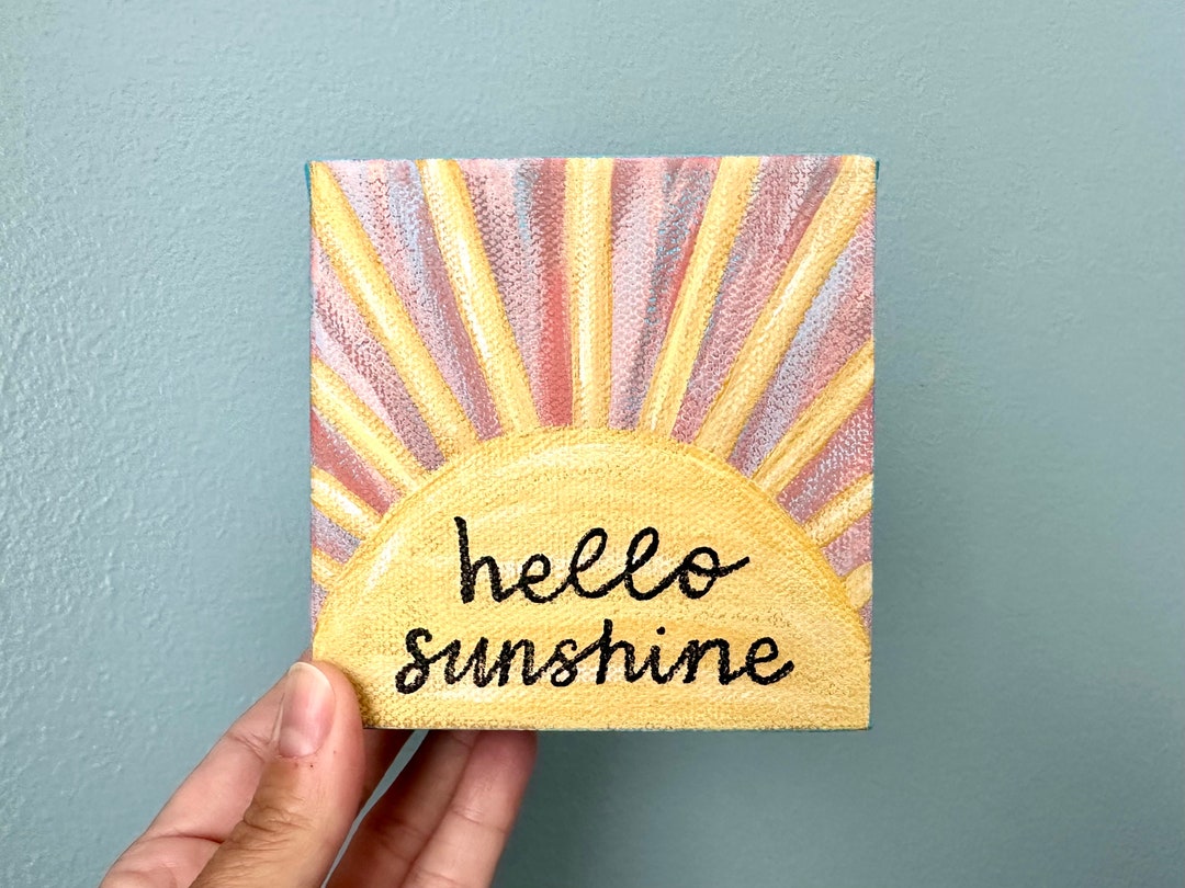 Hello Sunshine Sun Painting, Miniature Canvas Art, Small Shelf Decor ...