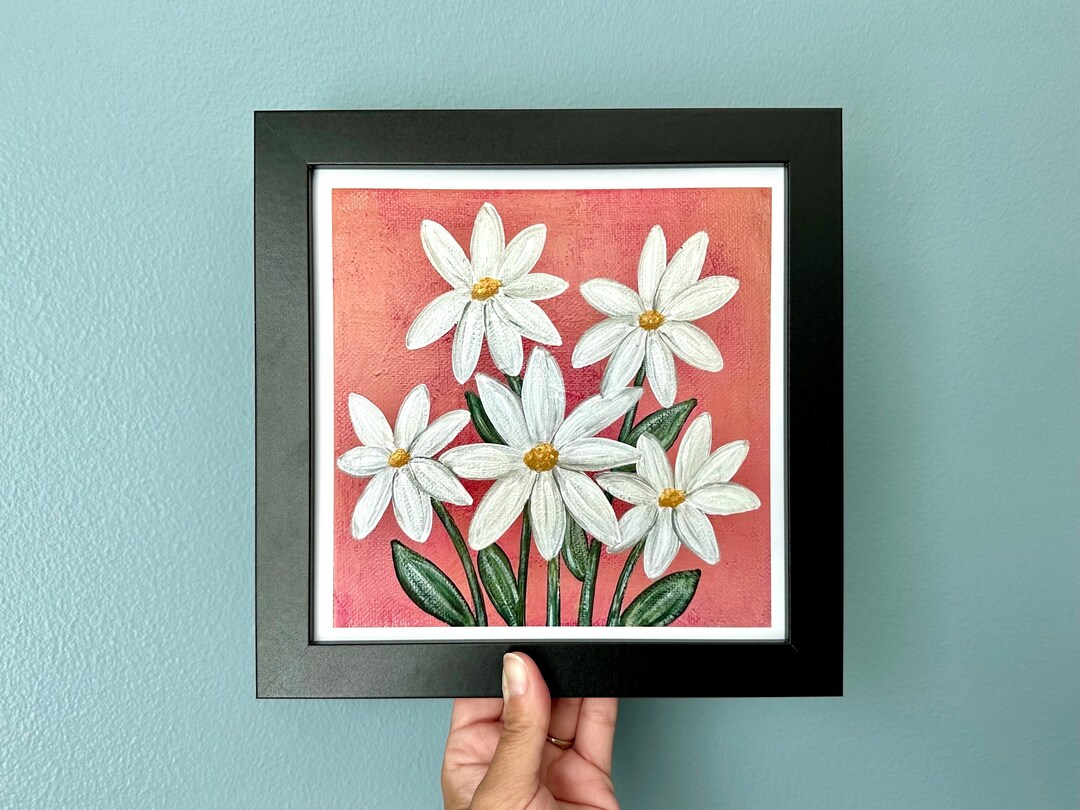 Daisy Art Print, White Floral Artwork, Framed 8x8 Wall Art, Giclee ...