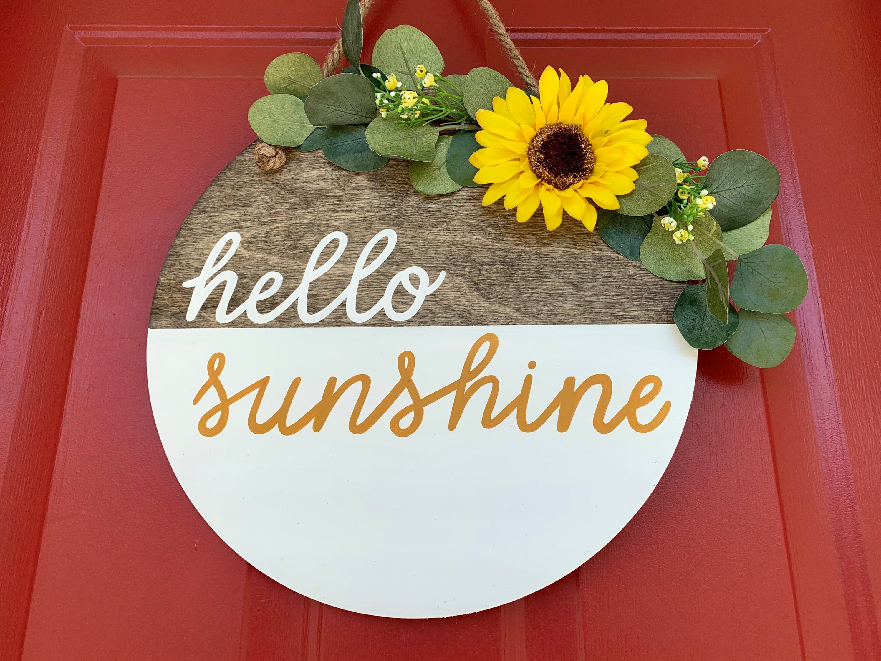 Hello Sunshine Door Hanger Sunflower Wreath Front Door Etsy