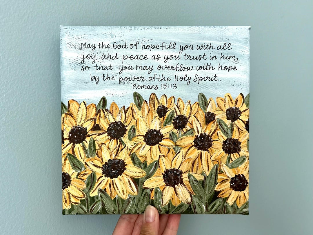 Sunflower Bible Verse Painting, 8x8 Floral Canvas Art, Original ...