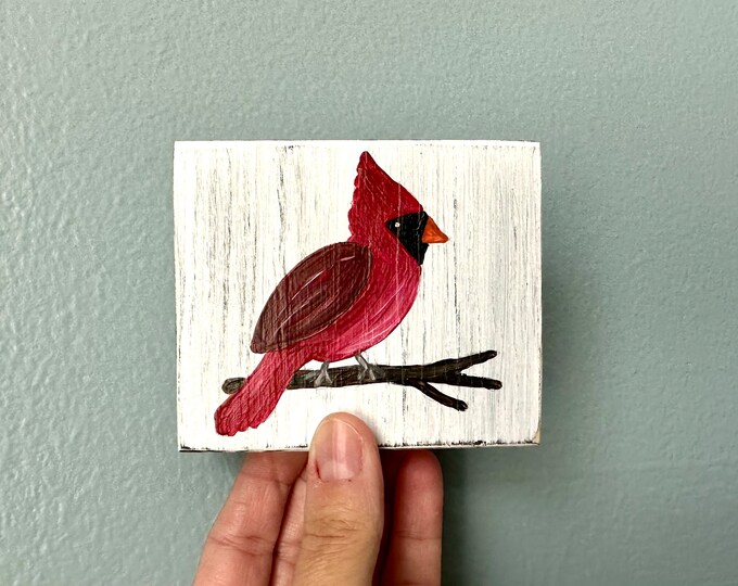 Wooden Cardinal Sign, Red Cardinal Painting, Mini Christmas Bookshelf ...
