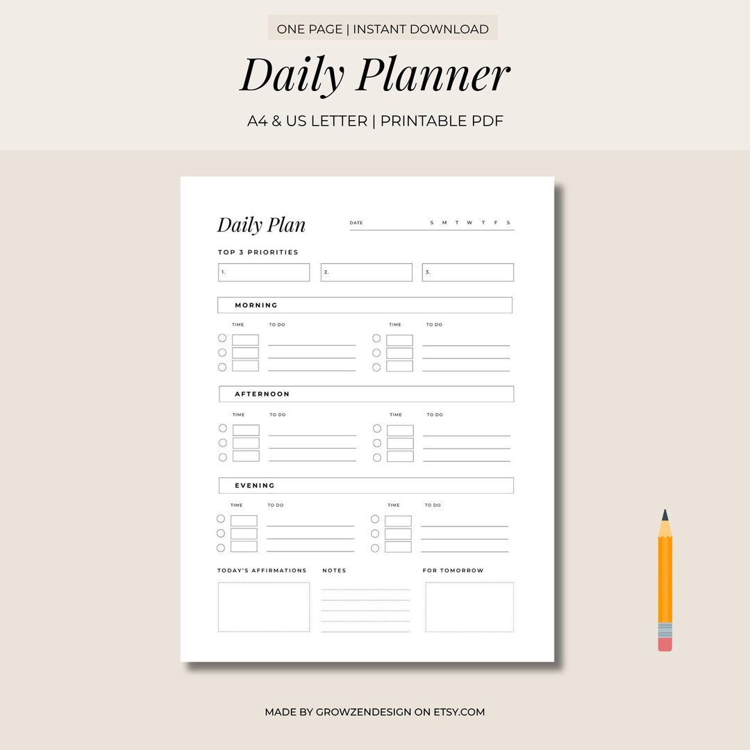 Minimalist Daily Planner Printable - Etsy