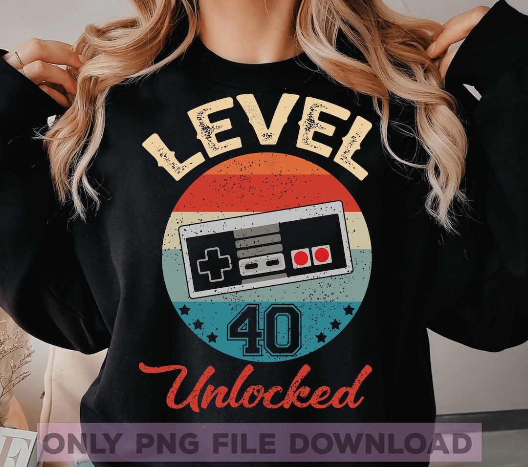 40th Birthday Png, Level 40 Unlocked, Gaming Controller Retro Vintage ...