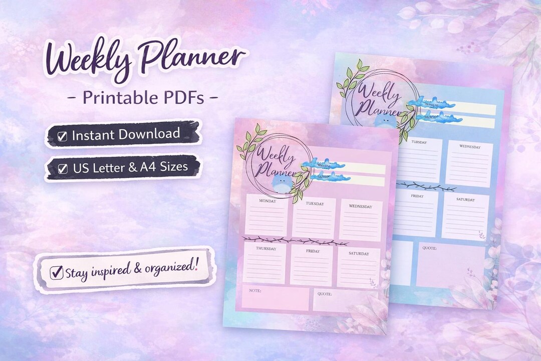 Digital Weekly Planner, Printable Planner With Notes, A4, Instant ...