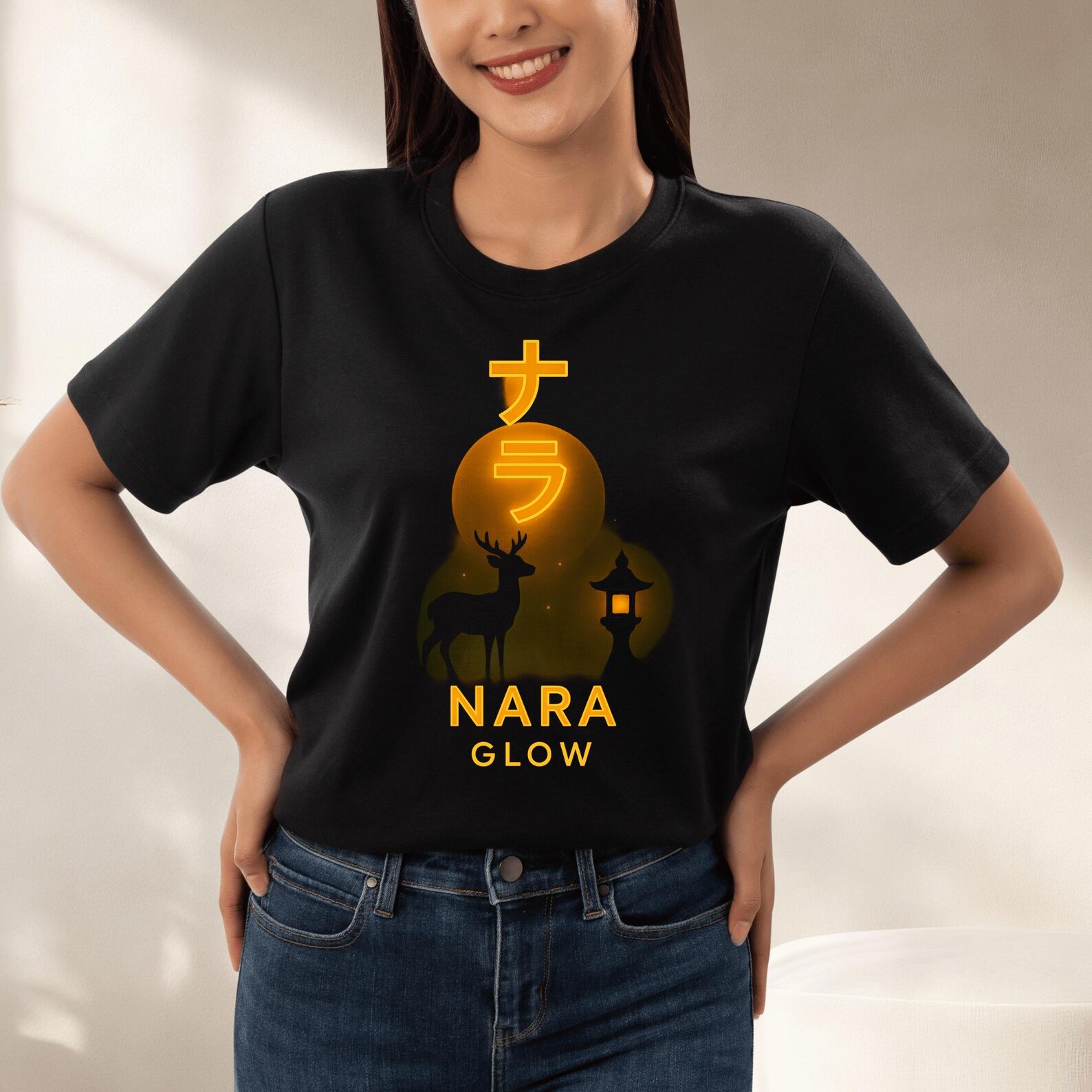 Nara Glow T-Shirt | Neon Japan Series | Japanese Deer Lantern Design ...