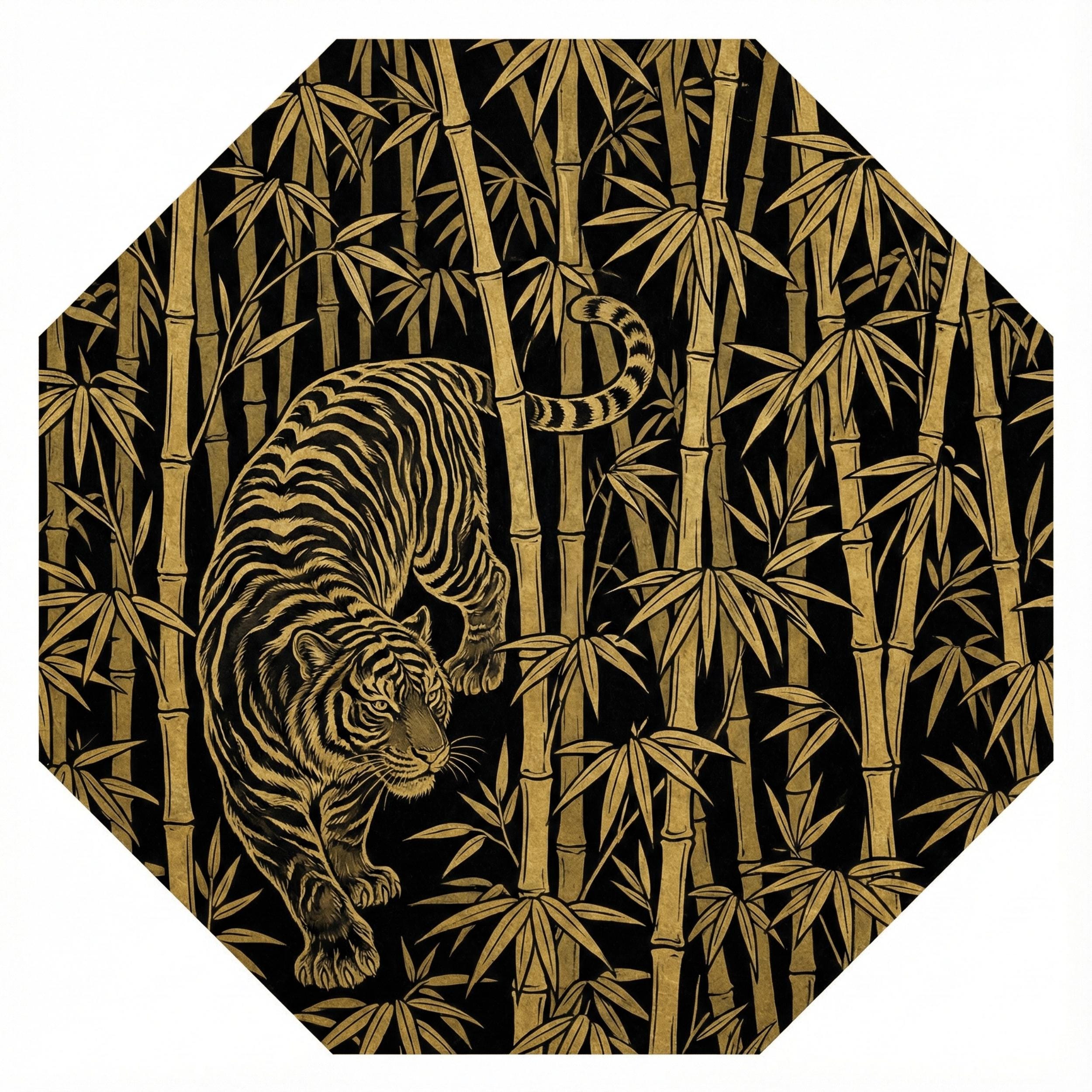 Japanese Golden Tiger Umbrella, Bamboo Forest Art, Wild Tora Animal ...