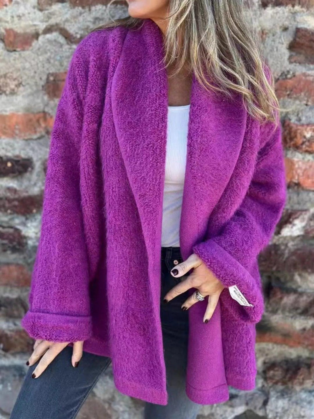 Open Front Long Sleeve Fluffy Jacket - Etsy