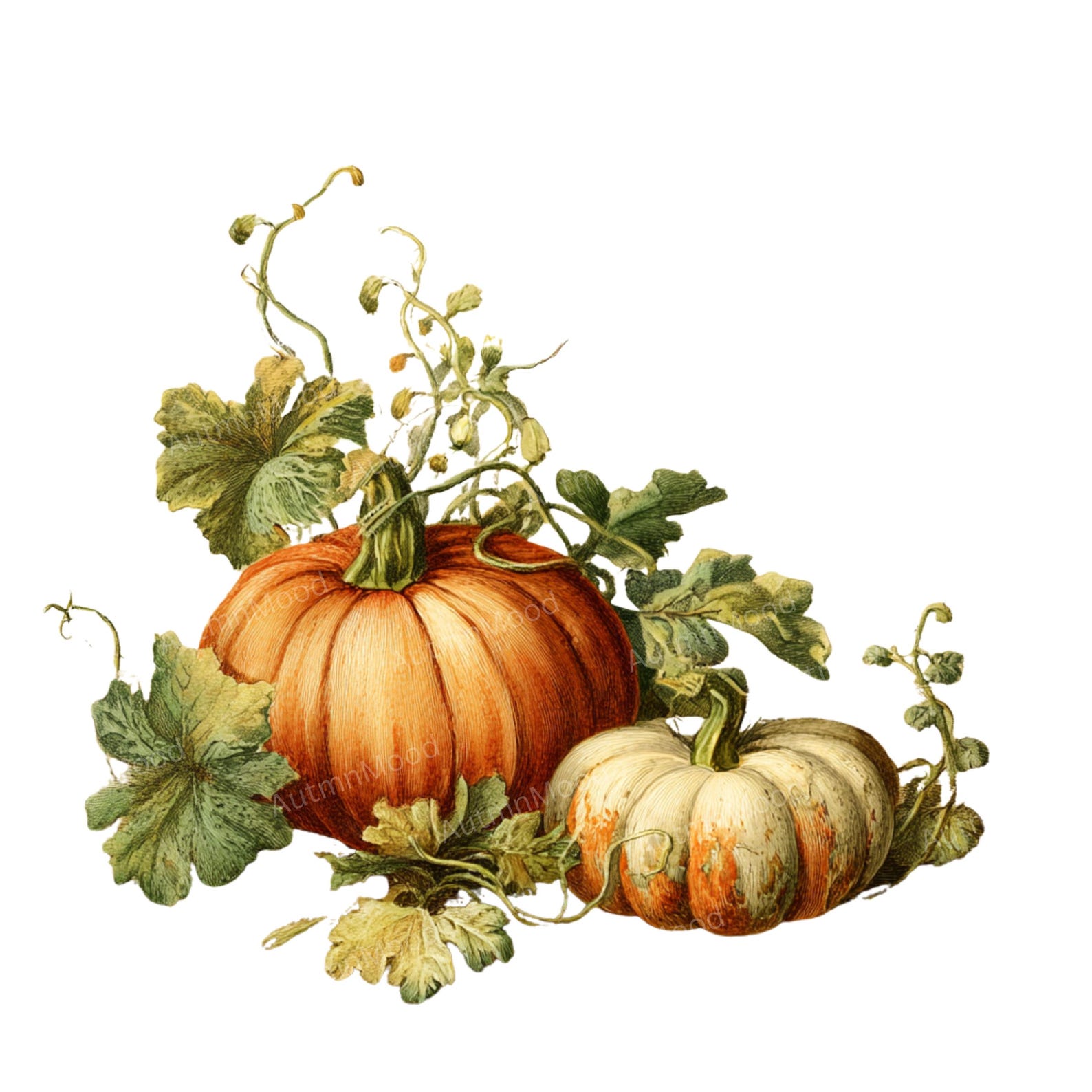 12 Autumn Pumpkin Clipart: 12 Fall PNG Illustrations (digital Download ...