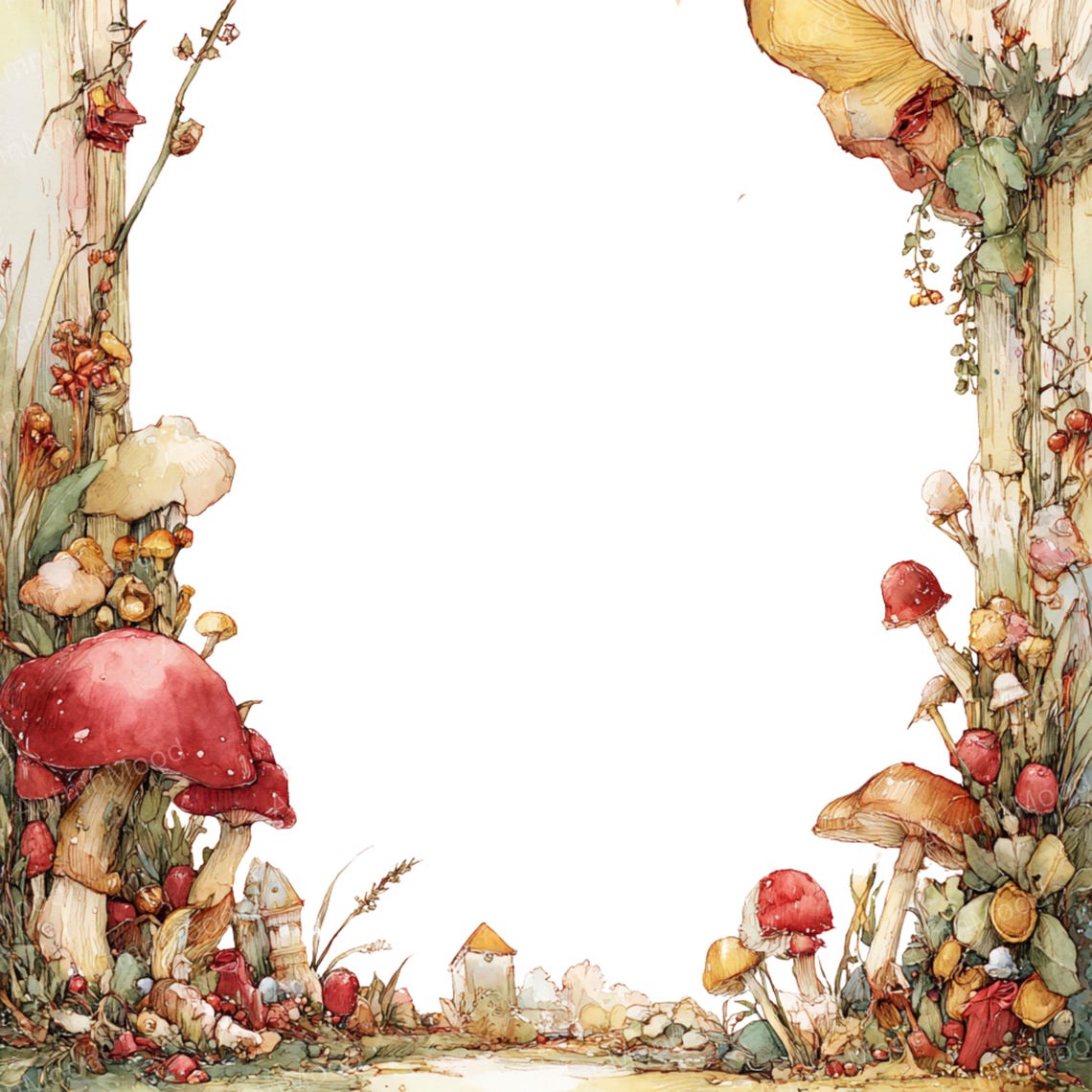16 Autumn Mushroom Frames PNG: Fall Borders Clipart Set (digital ...