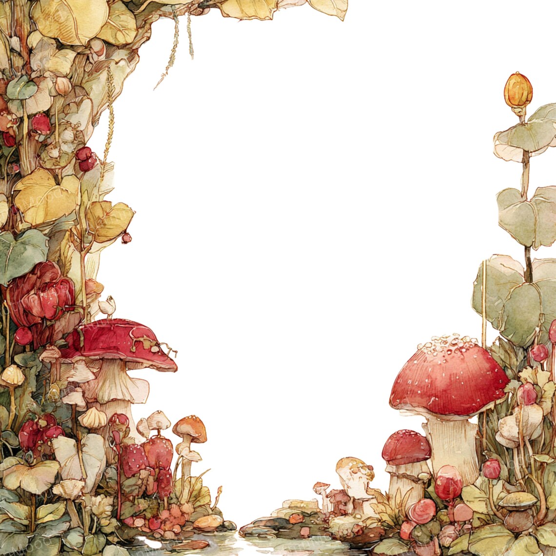 16 Autumn Mushroom Frames PNG: Fall Borders Clipart Set (digital ...