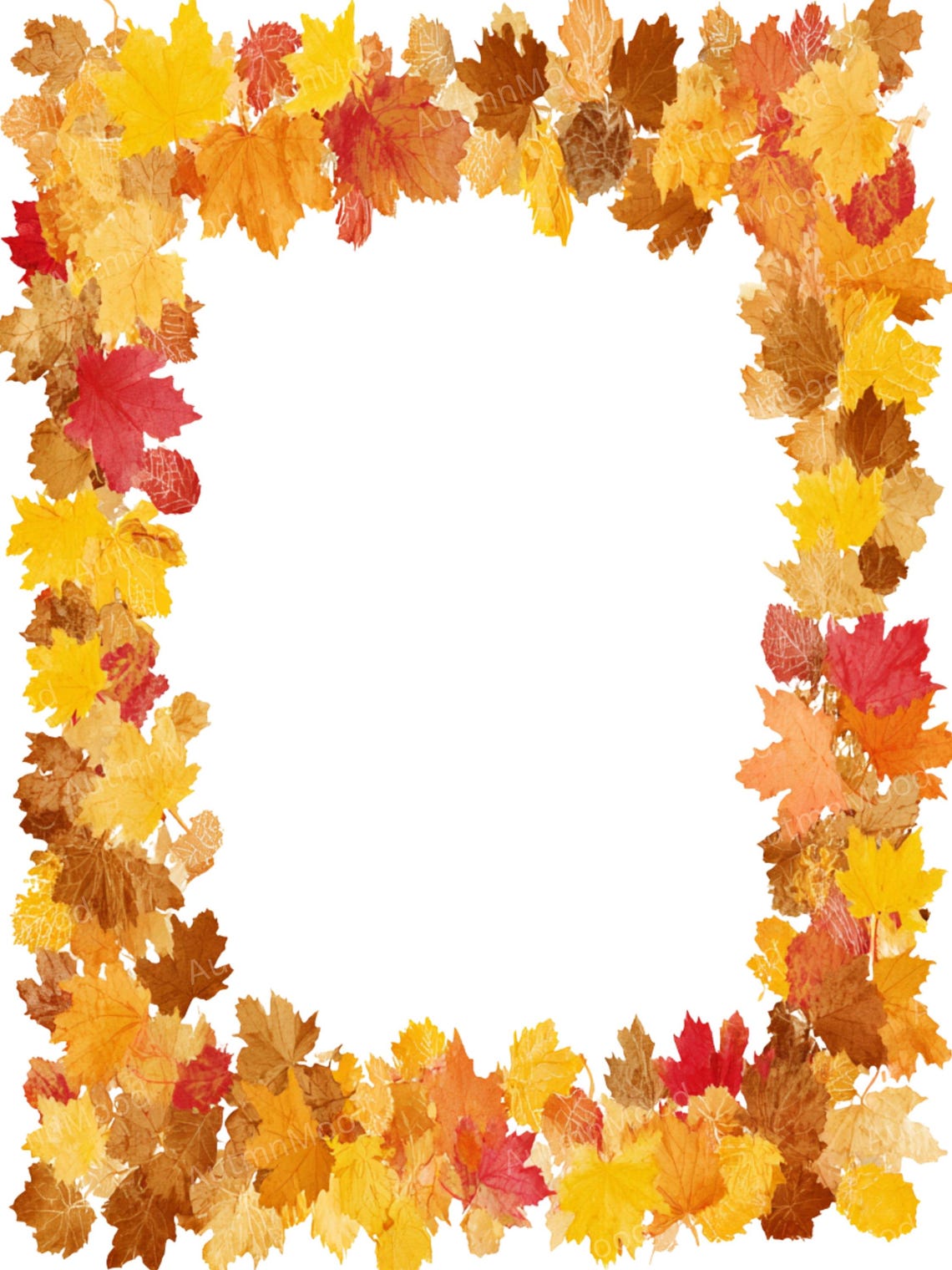 12 Watercolor Autumn Leaf Frames: Fall Foliage Clipart (PNG Digital ...