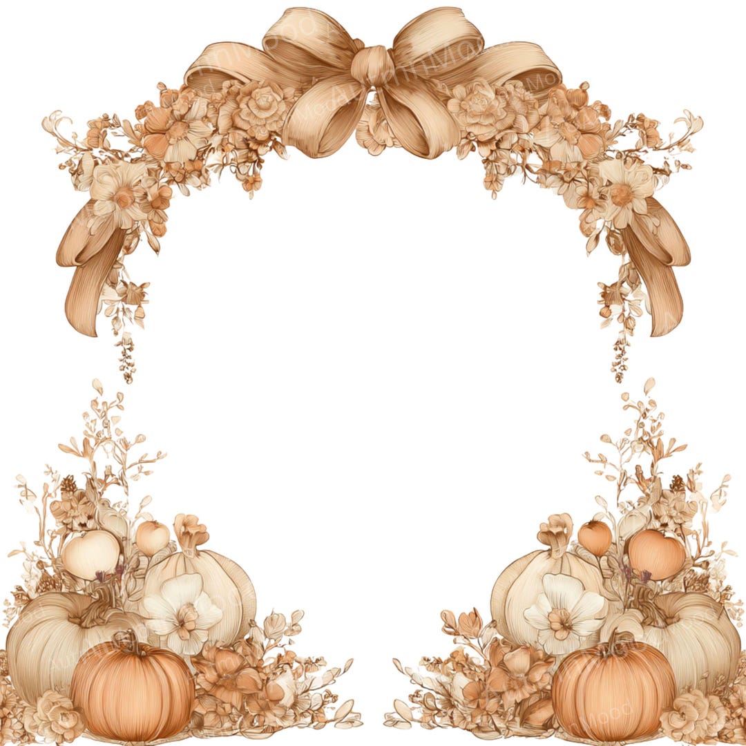 12 Autumn Pumpkin Frames PNG – Watercolor Pumpkins & Ribbons Clipart ...