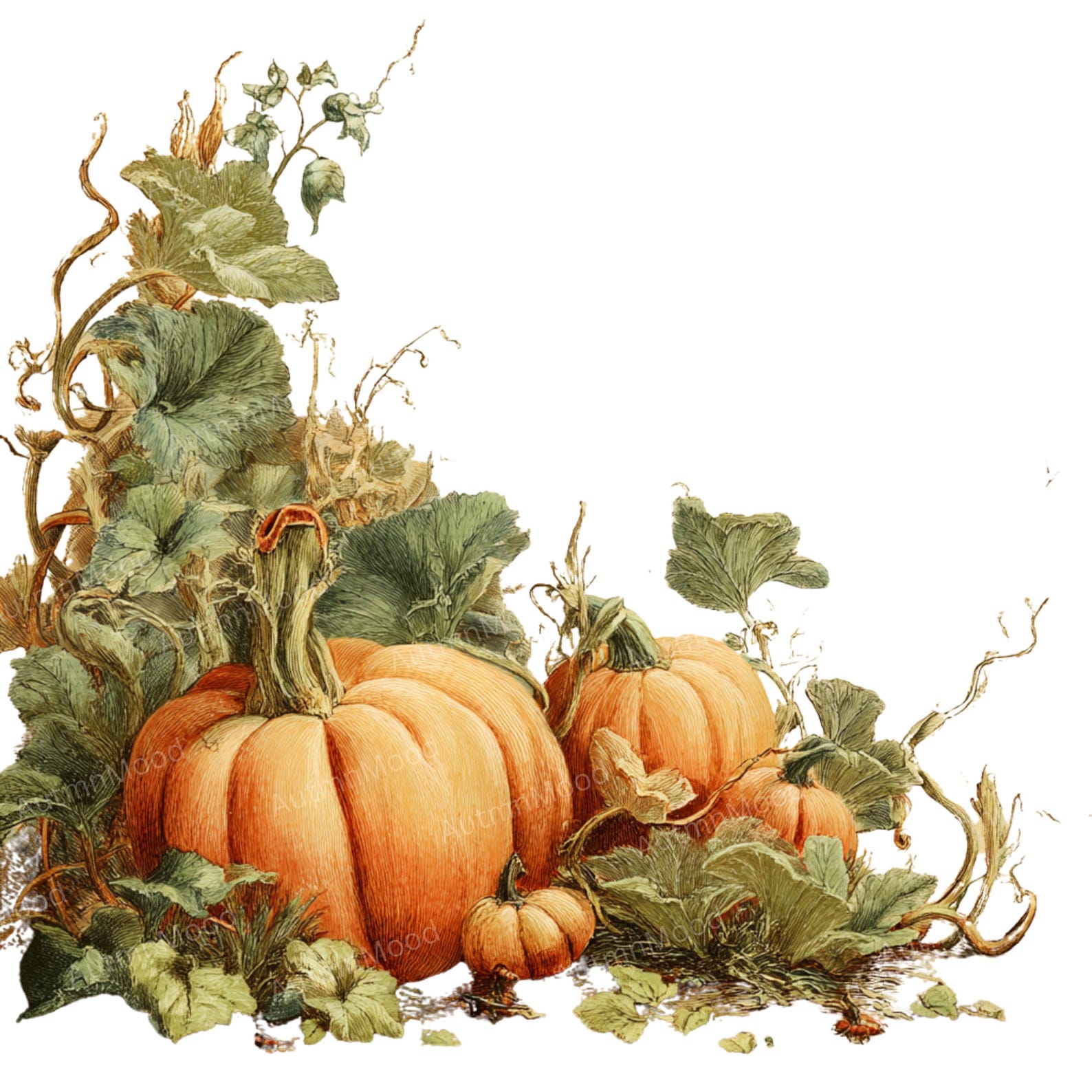12 Autumn Pumpkin Clipart: 12 Fall PNG Illustrations (digital Download ...