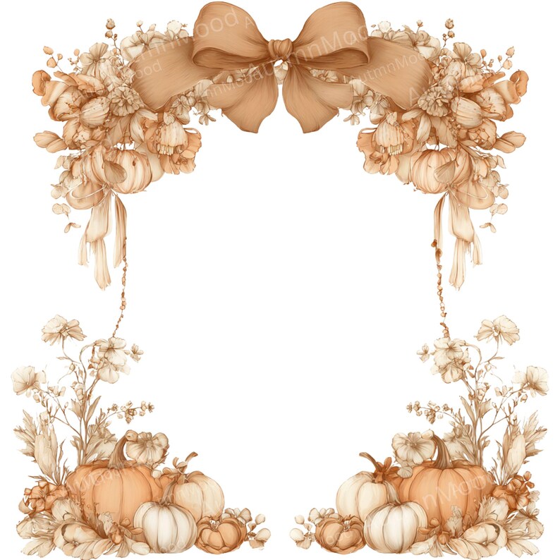 12 Autumn Pumpkin Frames PNG – Watercolor Pumpkins & Ribbons Clipart ...