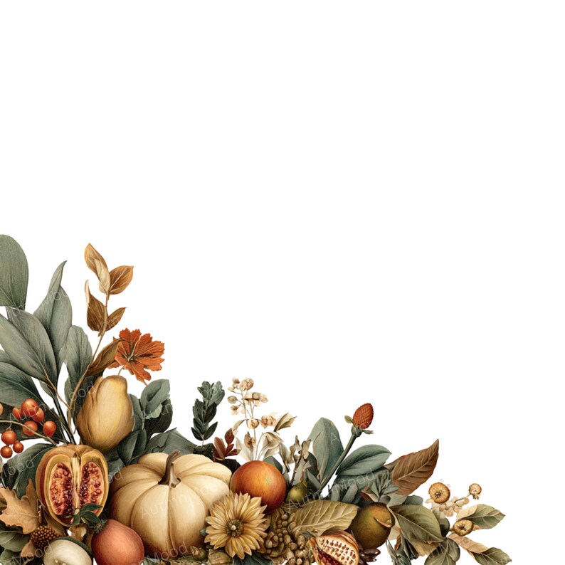 12 Autumn Harvest Corner Borders – Pumpkin & Leaf Clipart PNG | Fall ...