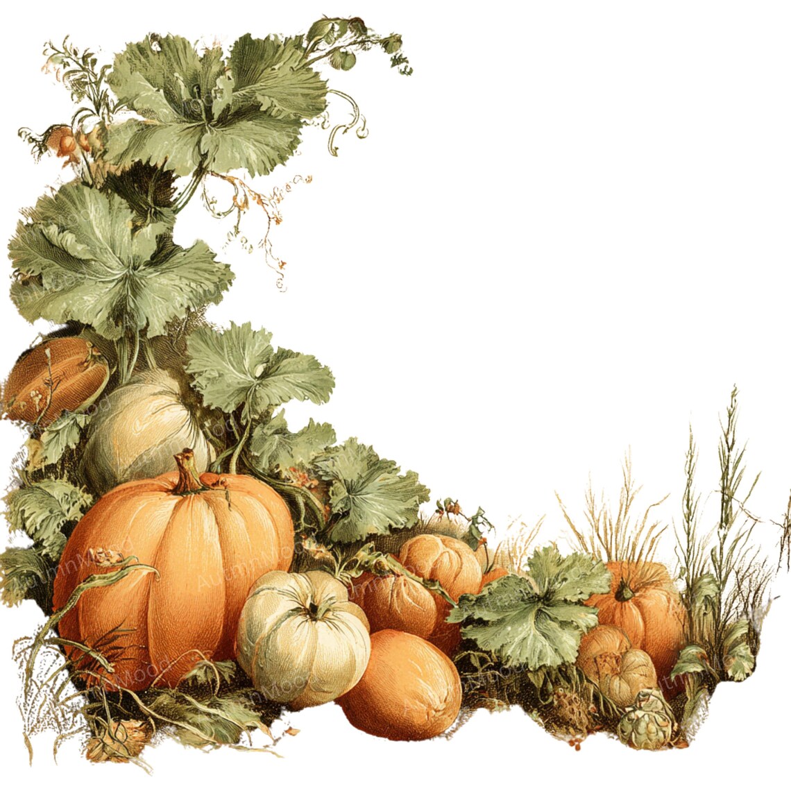 12 Autumn Pumpkin Clipart: 12 Fall PNG Illustrations (digital Download ...