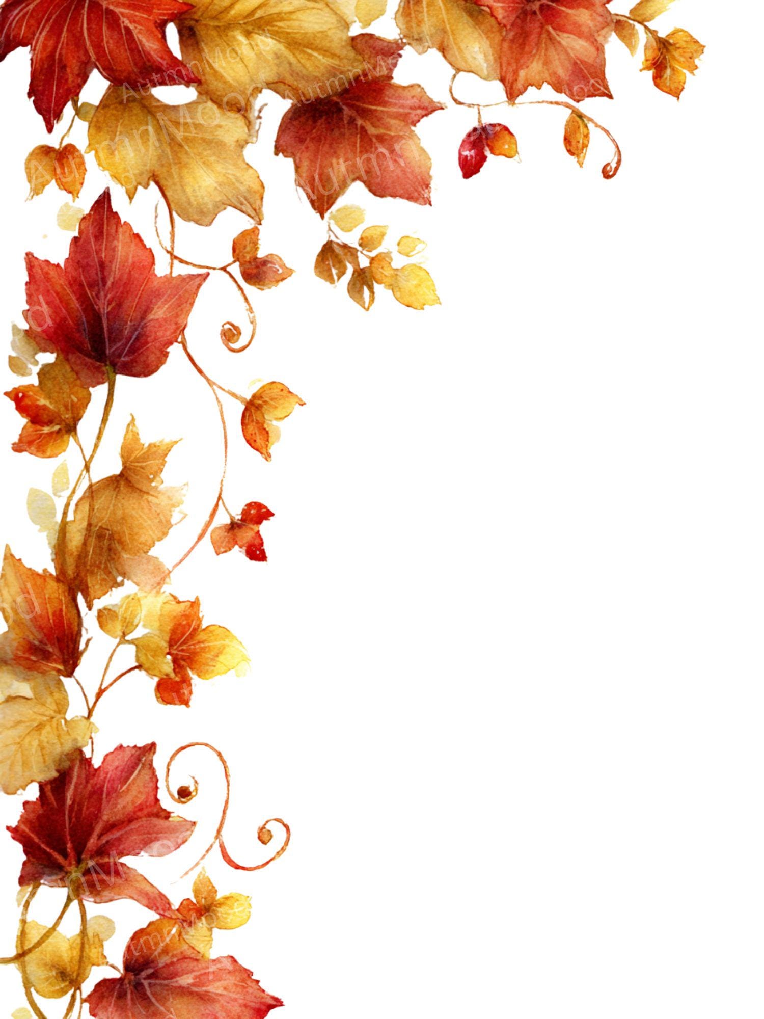 12 Autumn Leaves Clipart: Watercolor Foliage, Frames & Borders (PNG ...