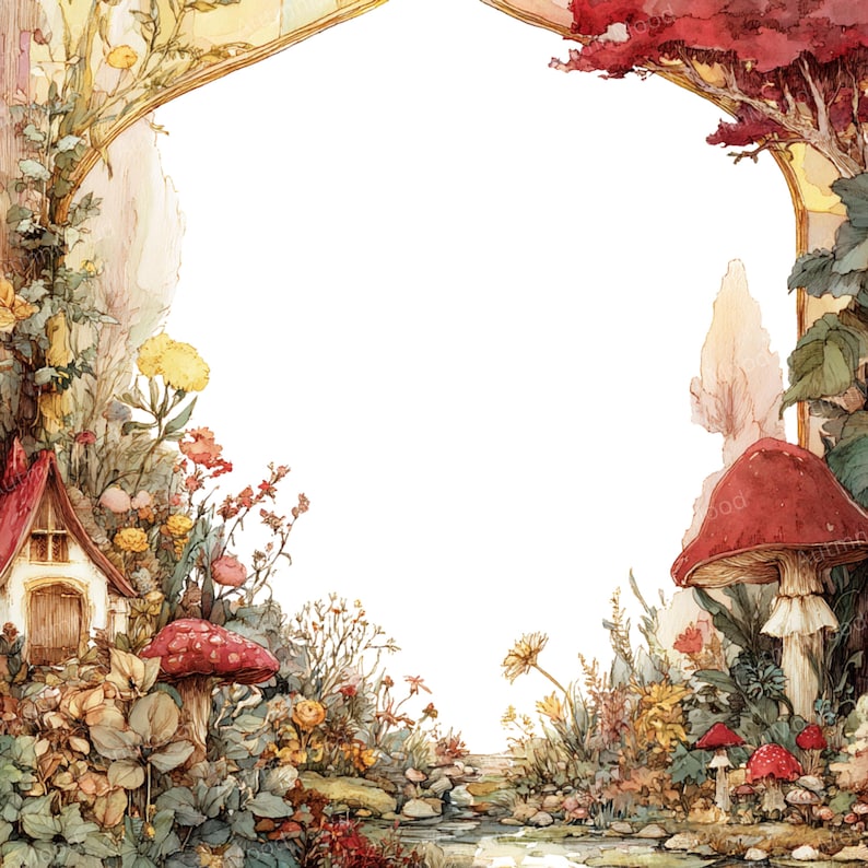 16 Autumn Mushroom Frames PNG: Fall Borders Clipart Set (digital ...