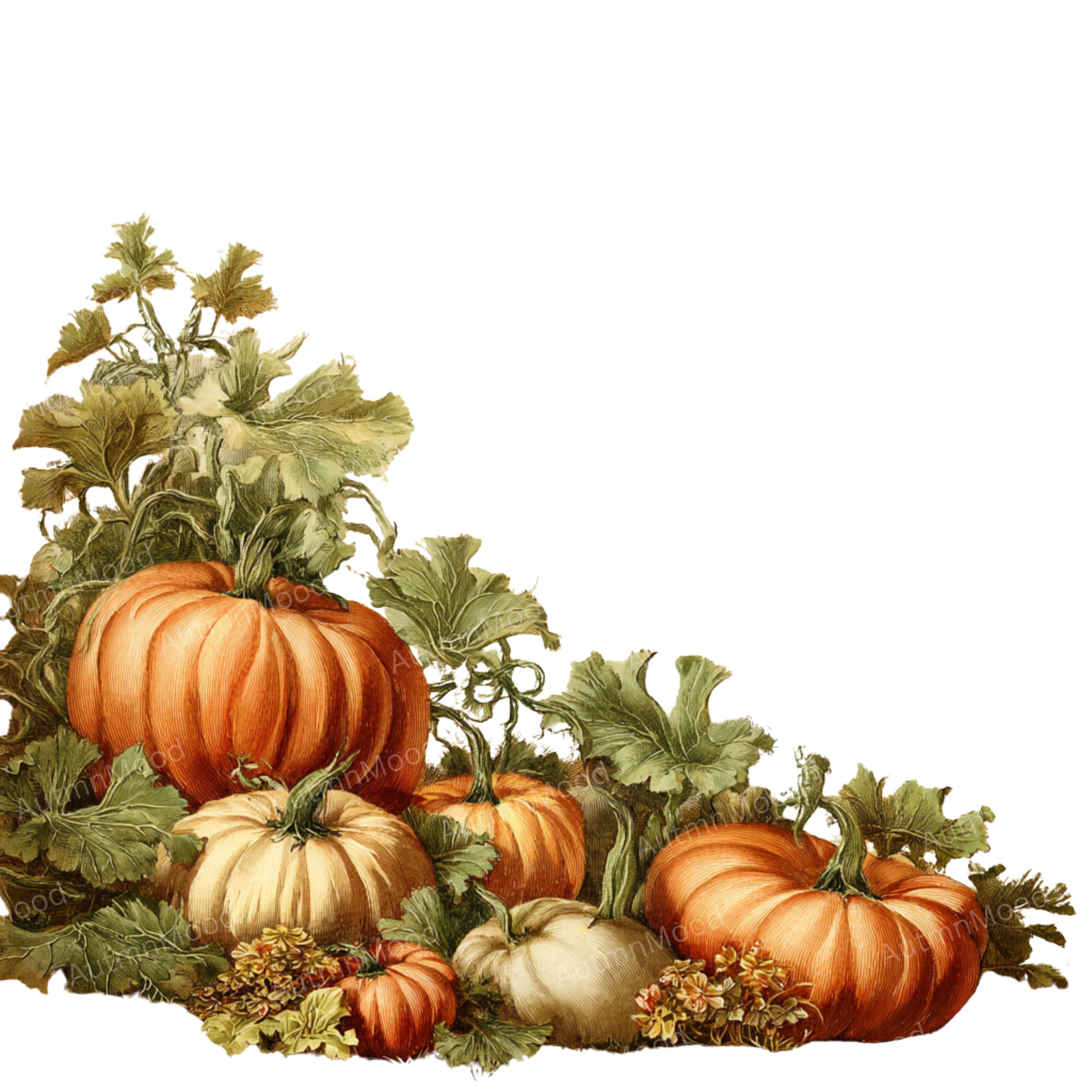 12 Autumn Pumpkin Clipart: 12 Fall PNG Illustrations (digital Download ...