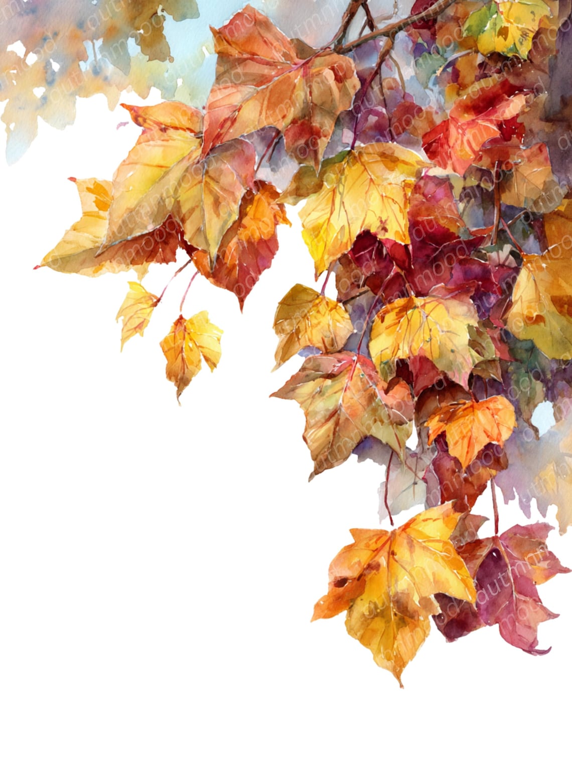 Watercolor Maple Leaves Corner Clipart – Autumn PNG (digital Download ...